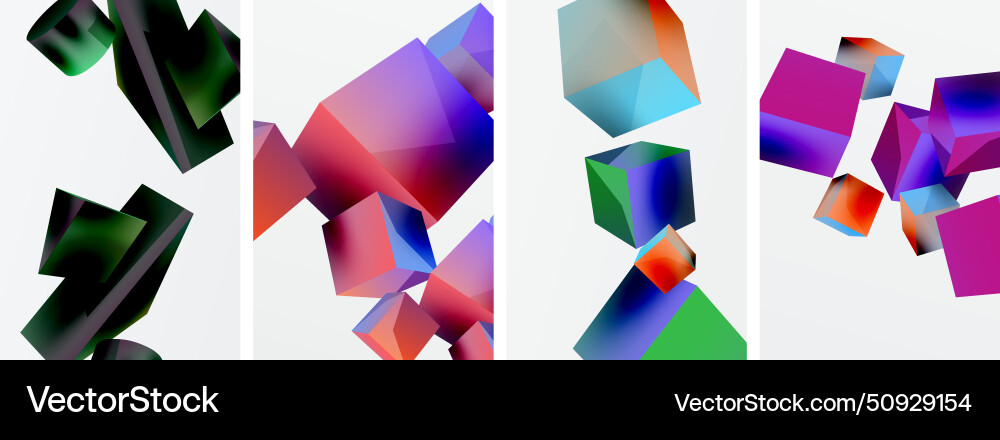 Flying 3d shapes cubes and other geometric Vector Image
