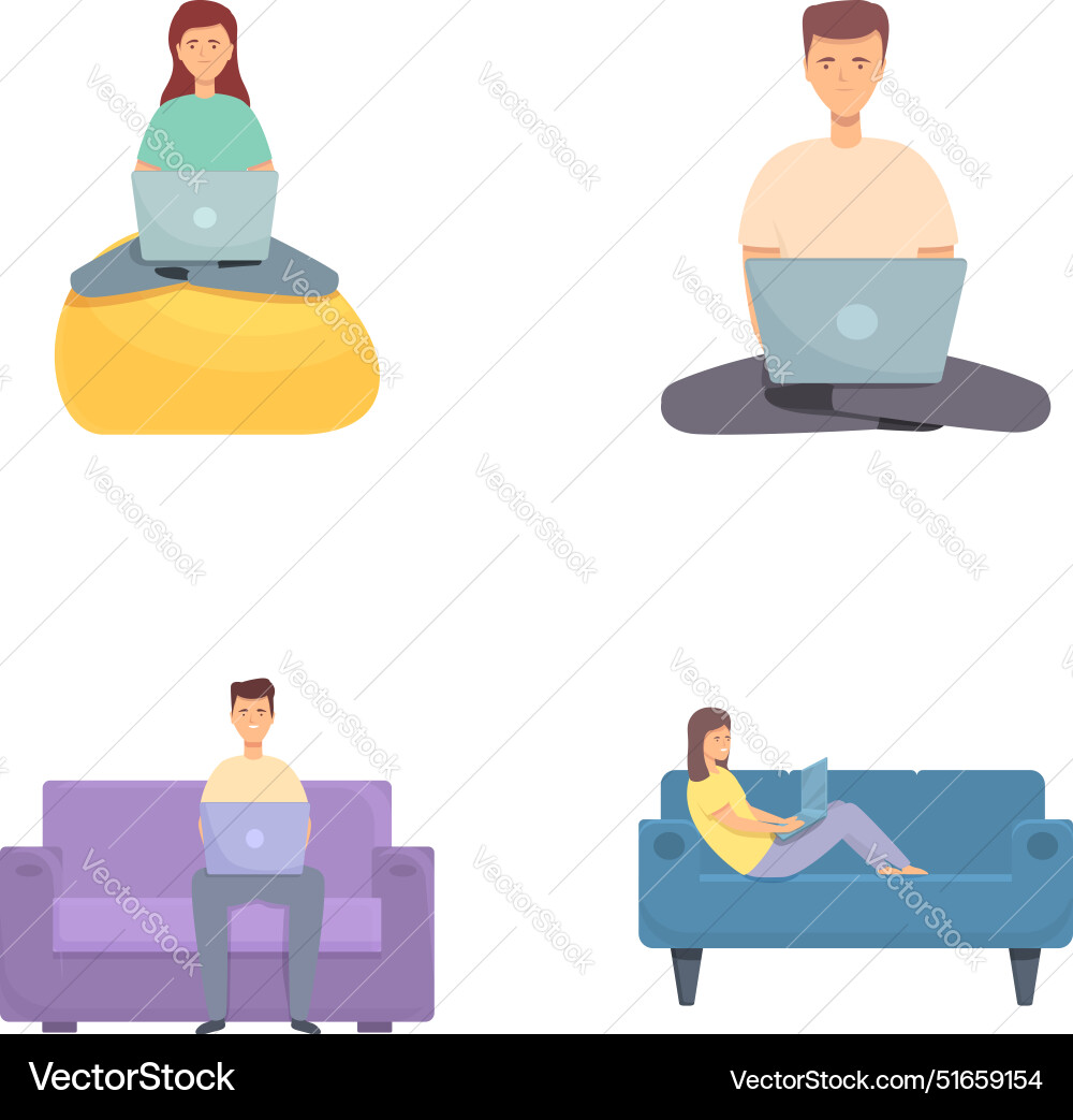 Freelancer character icons set cartoon Royalty Free Vector