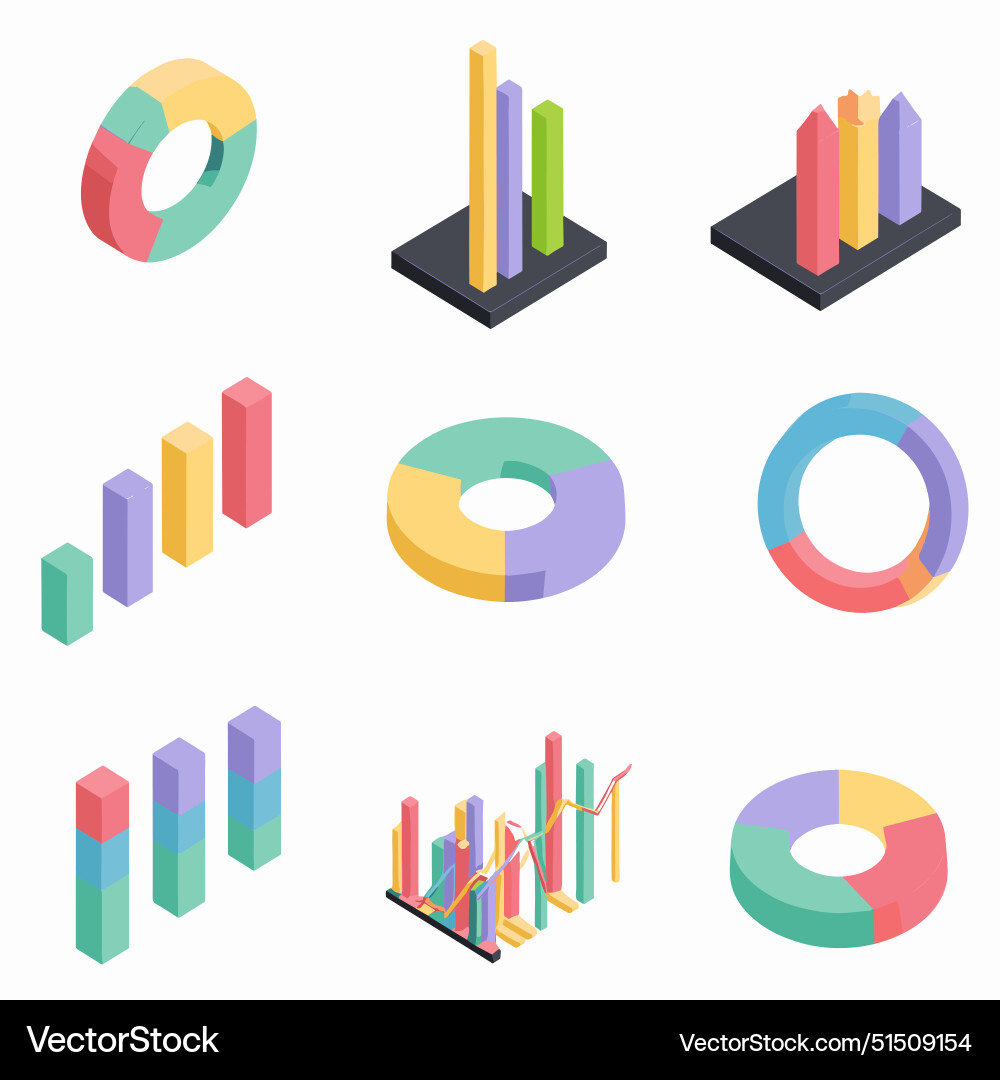 Set colorful isometric 3d business charts graphs Vector Image