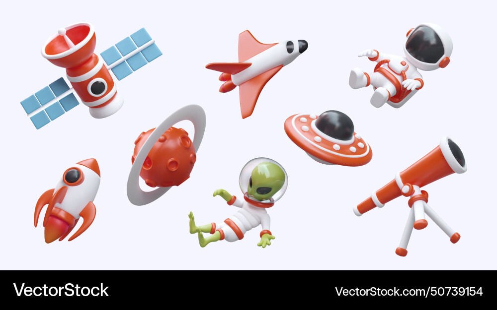 Set of realistic space objects in cartoon style Vector Image