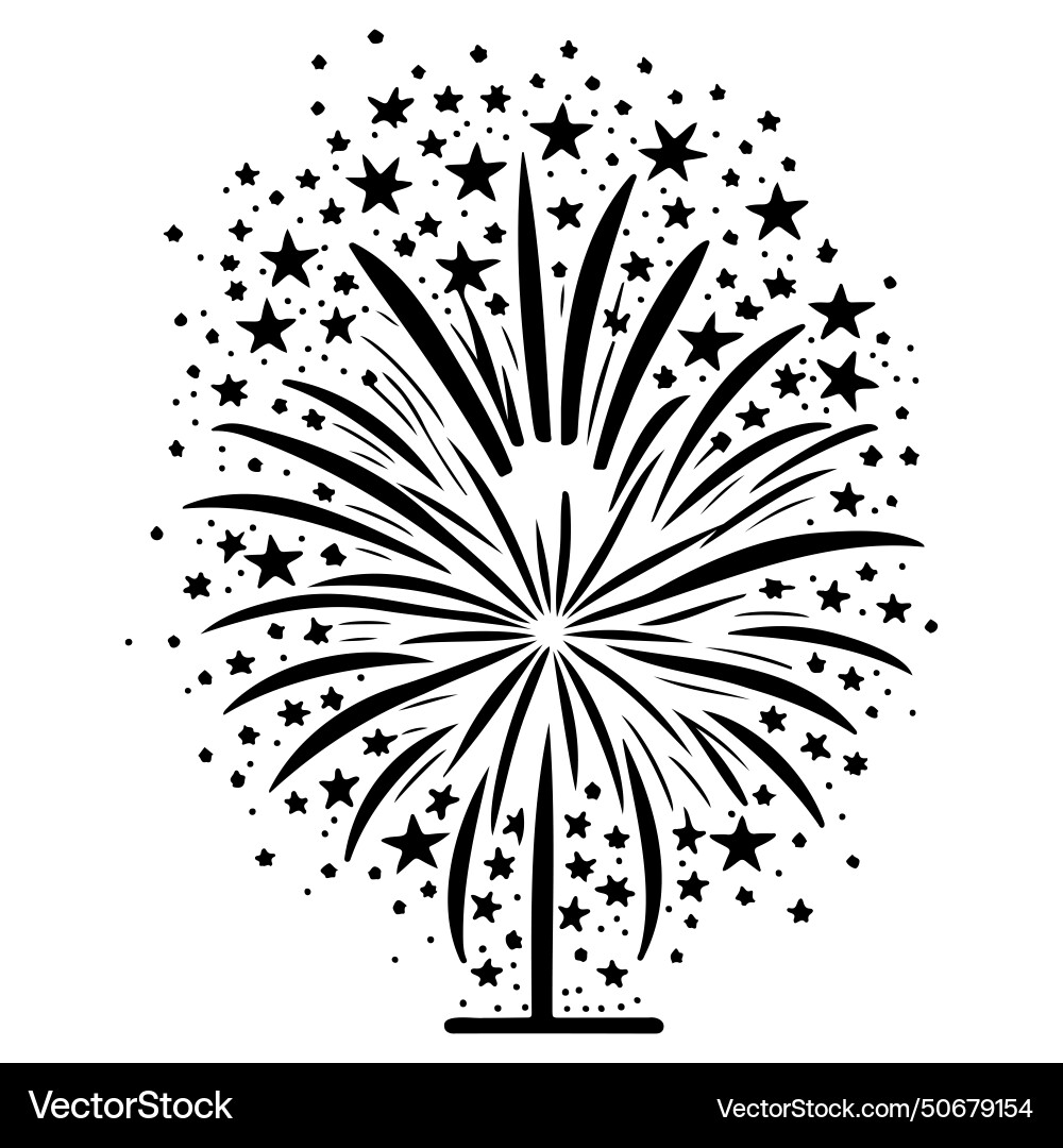 Shining firework with stars sketch draw Royalty Free Vector