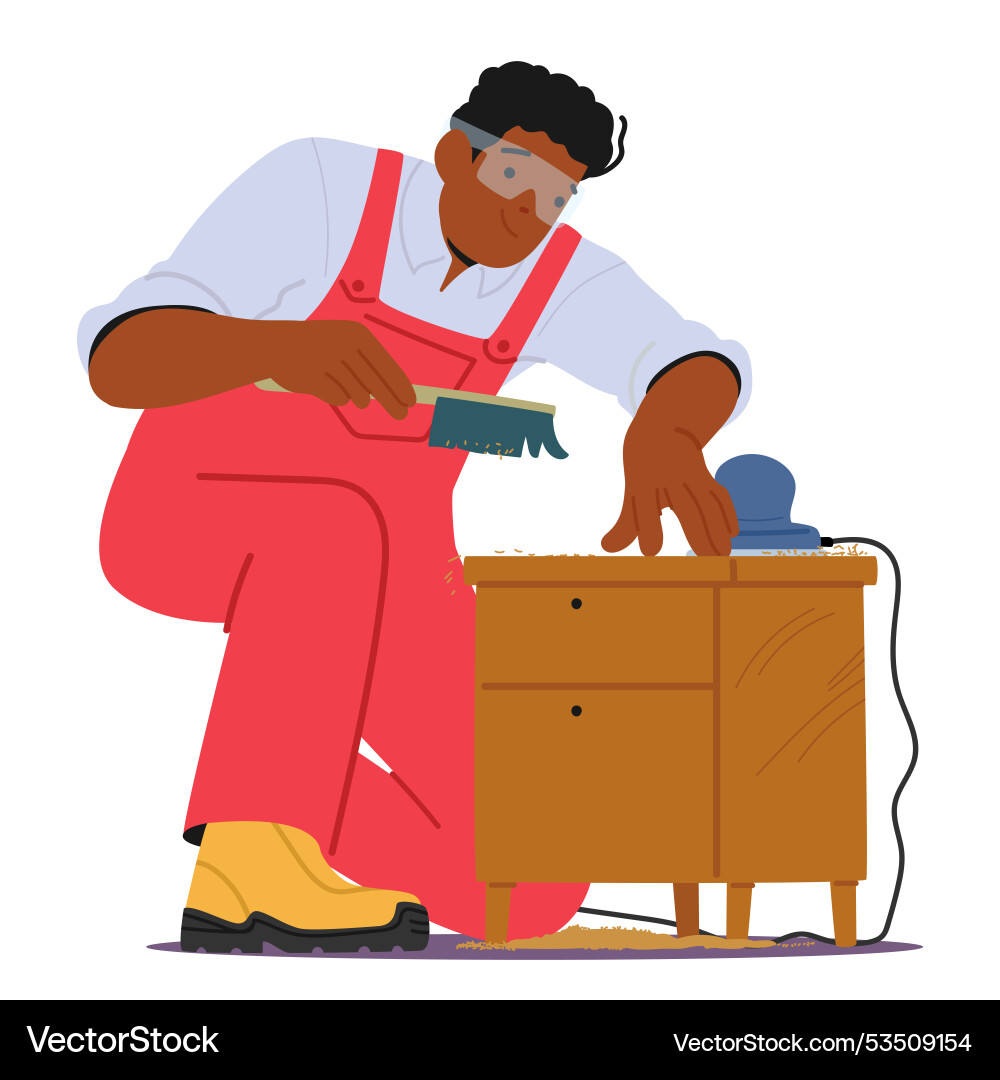 Skilled carpenter is carefully sanding Royalty Free Vector