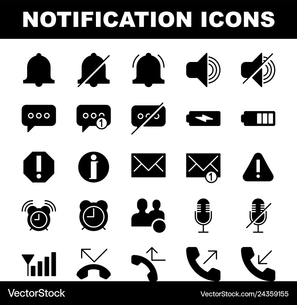 25 notification filled icons base on 64px Vector Image