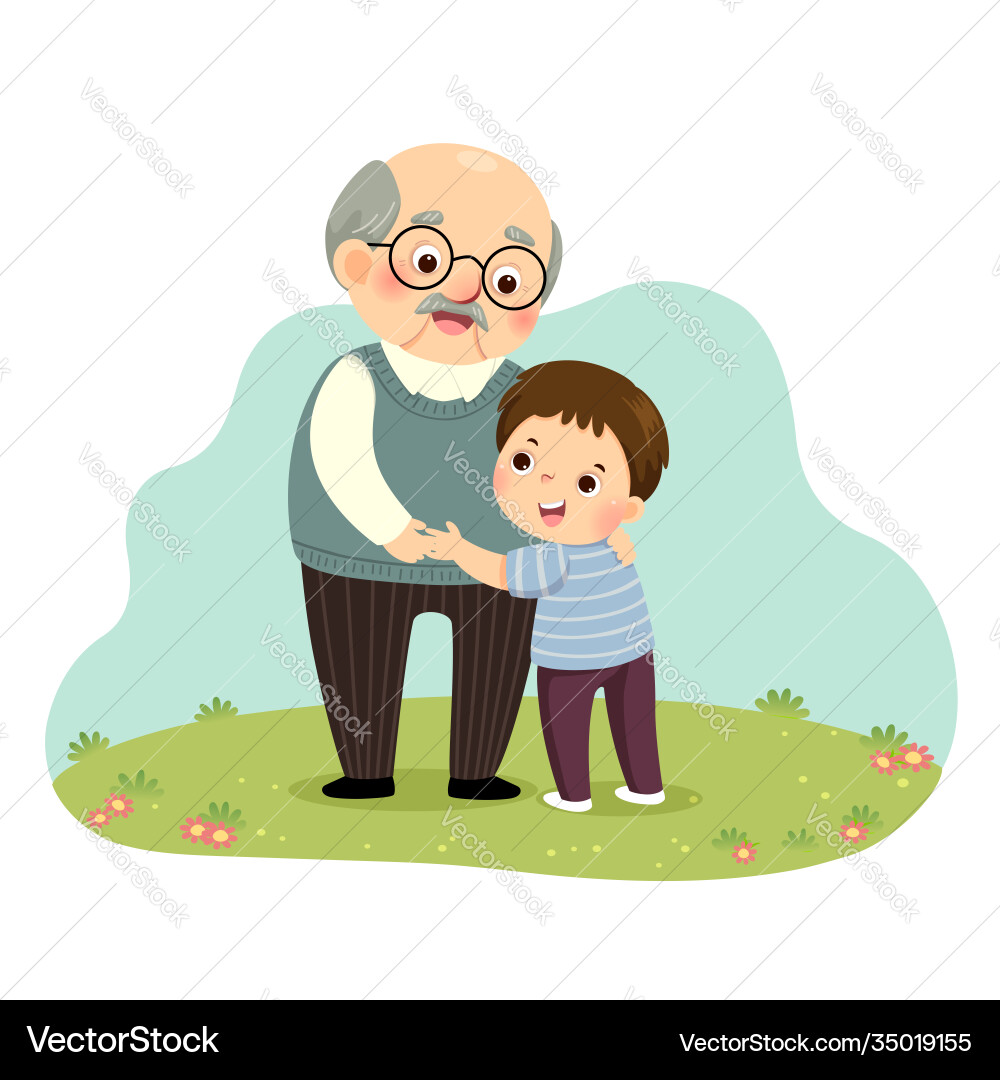 Boy hugging his grandfather Royalty Free Vector Image