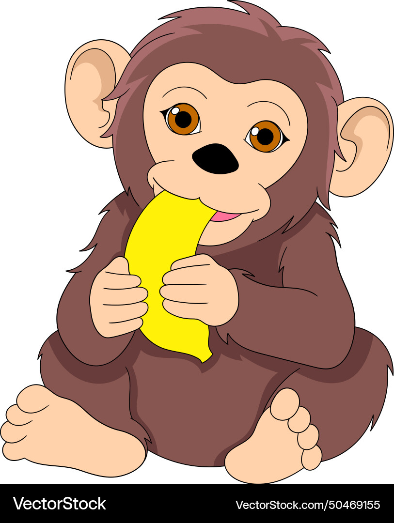 Cute cartoon animal doodle monkey sitting eating Vector Image