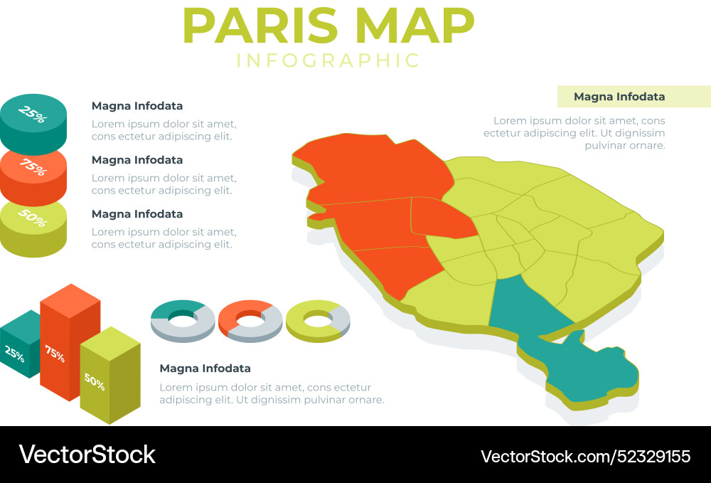 Isometric paris map infographics Royalty Free Vector Image