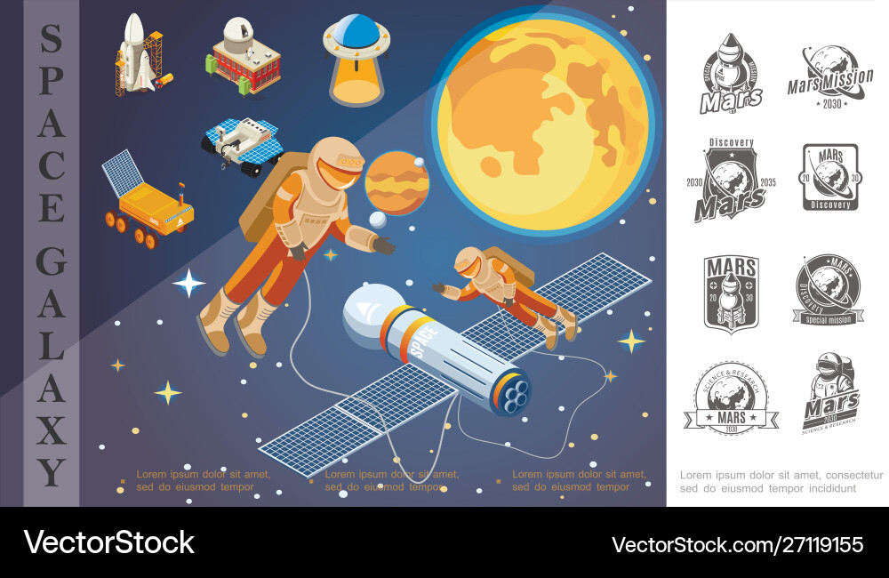 Isometric space and galaxy concept Royalty Free Vector Image