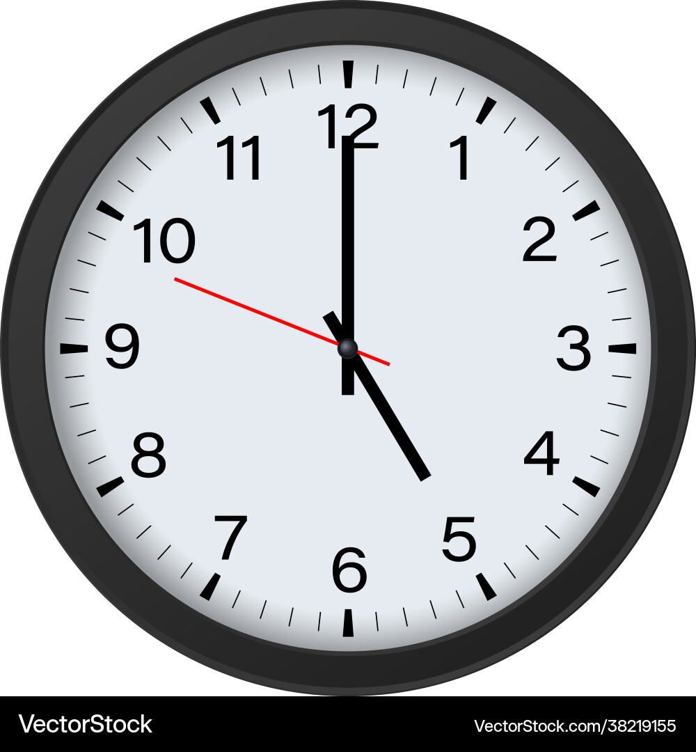 Round clock mockup showing 5 oclock Royalty Free Vector