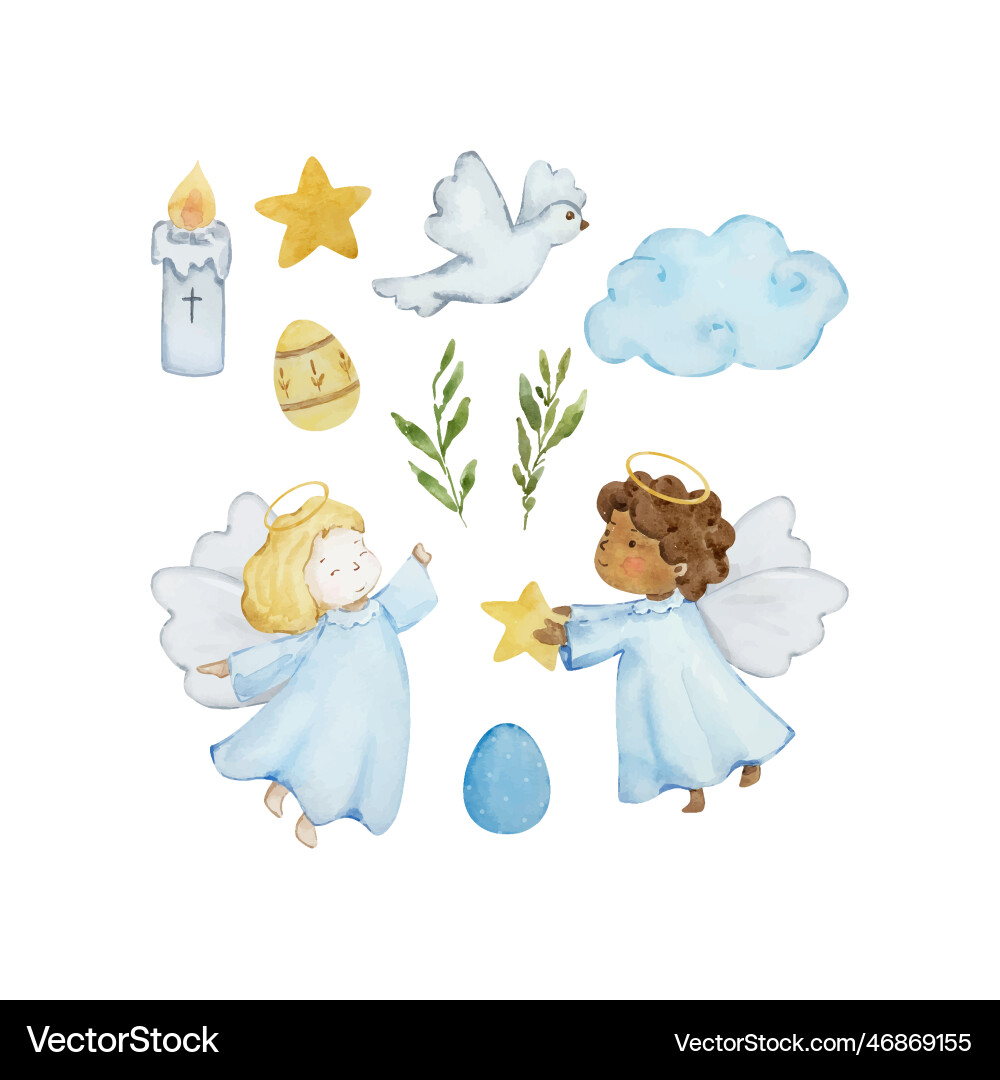 Watercolor Baby Angels Easter Set Royalty Free Vector Image
