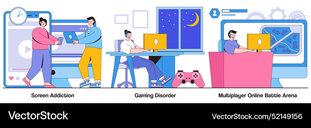 Screen addiction gaming disorder multiplayer Vector Image