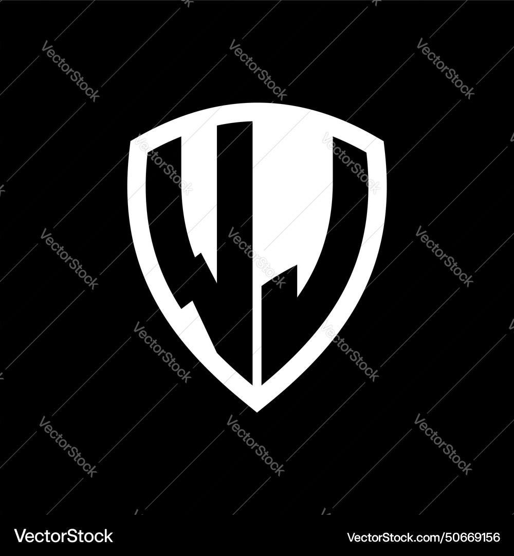 Wj monogram logo with bold letters shield shape Vector Image