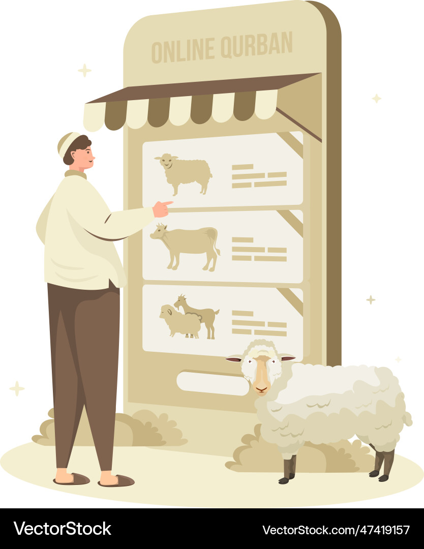 A muslim buy sheep online Royalty Free Vector Image