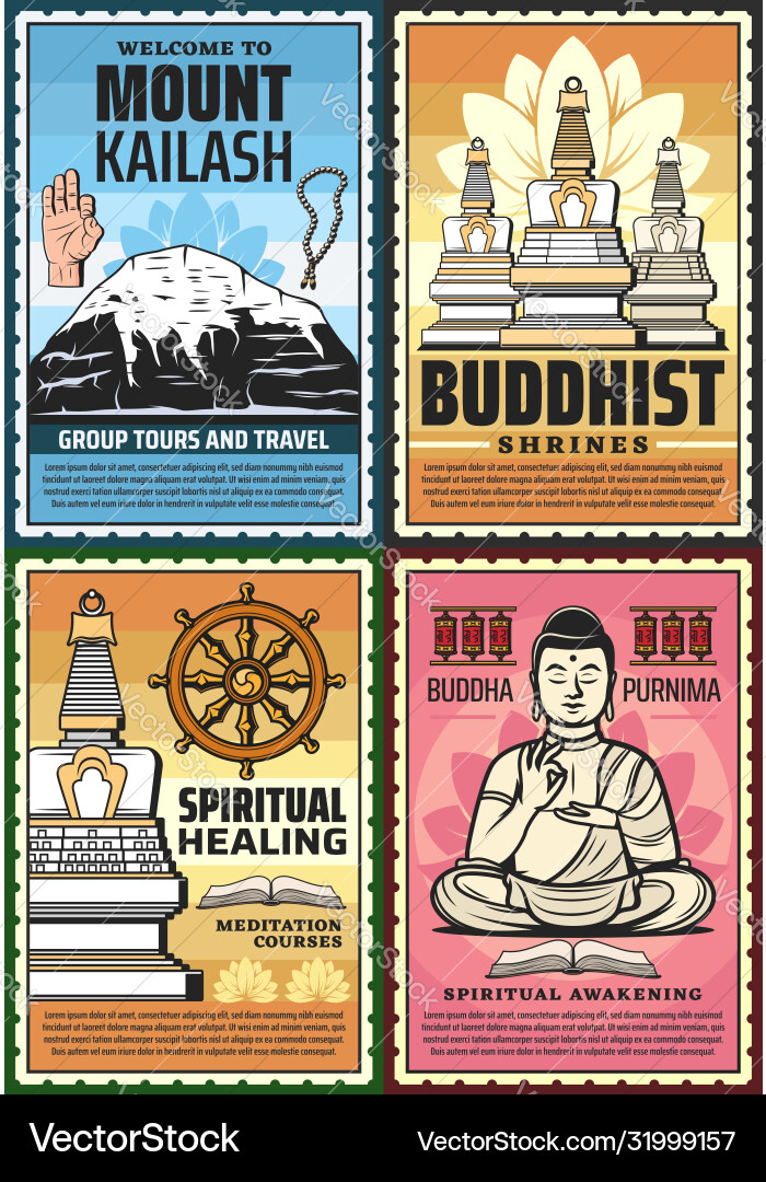 Buddhism religion posters buddhist temples Vector Image