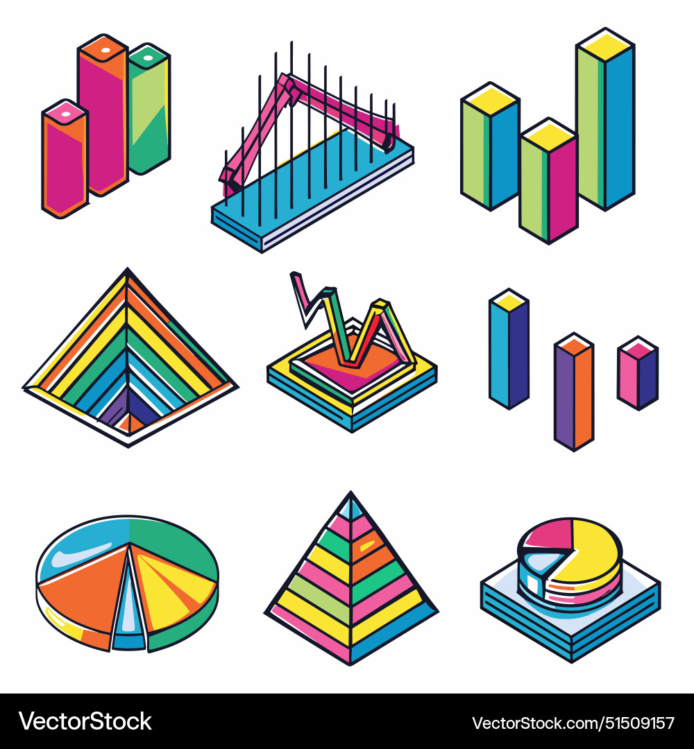 Colorful 3d graphs charts diagrams data Royalty Free Vector