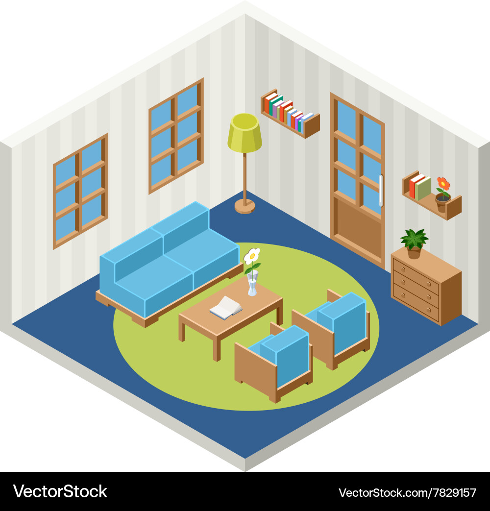 Interior isometric room Royalty Free Vector Image