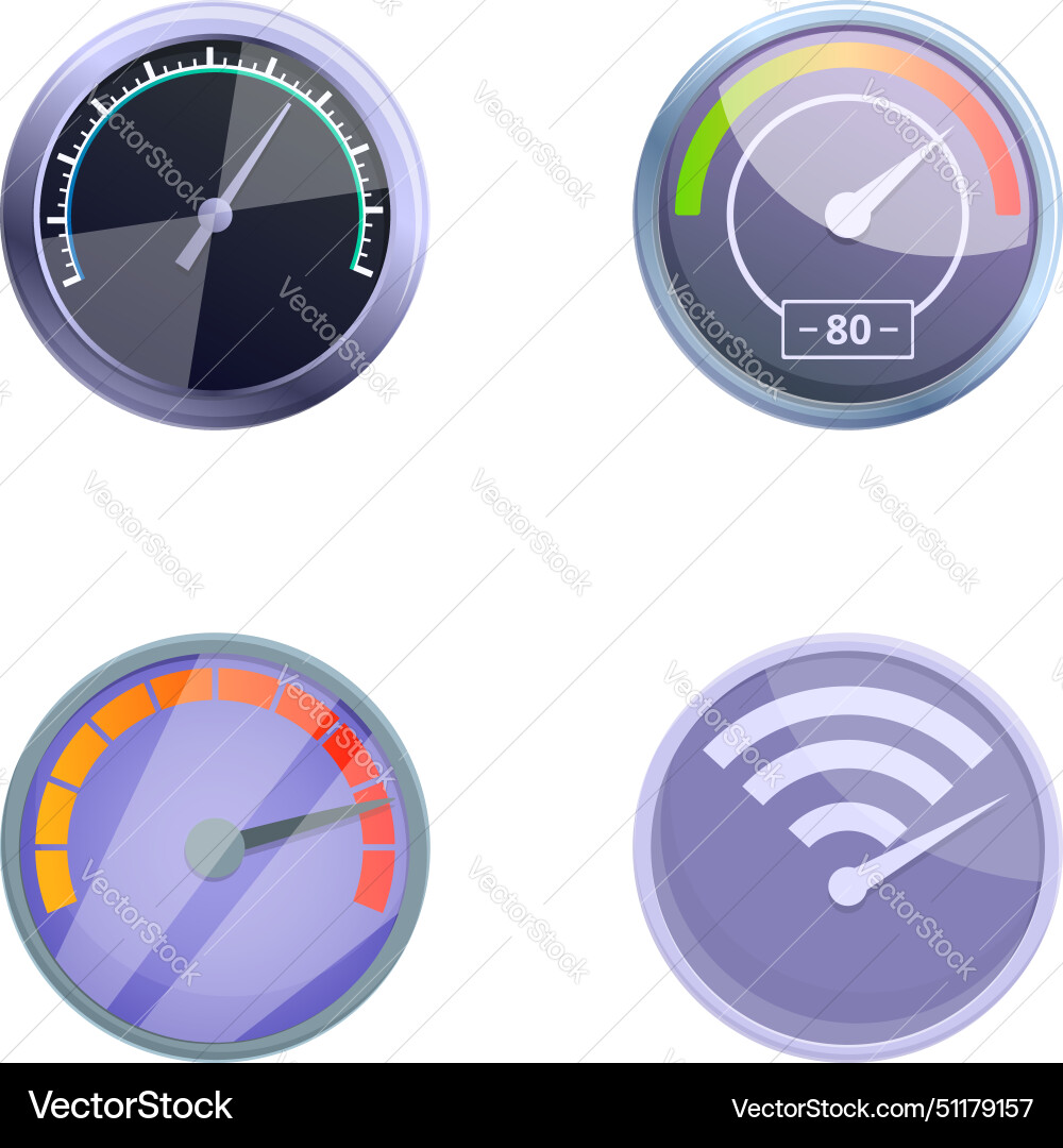 Modern speedometer icons set cartoon Royalty Free Vector