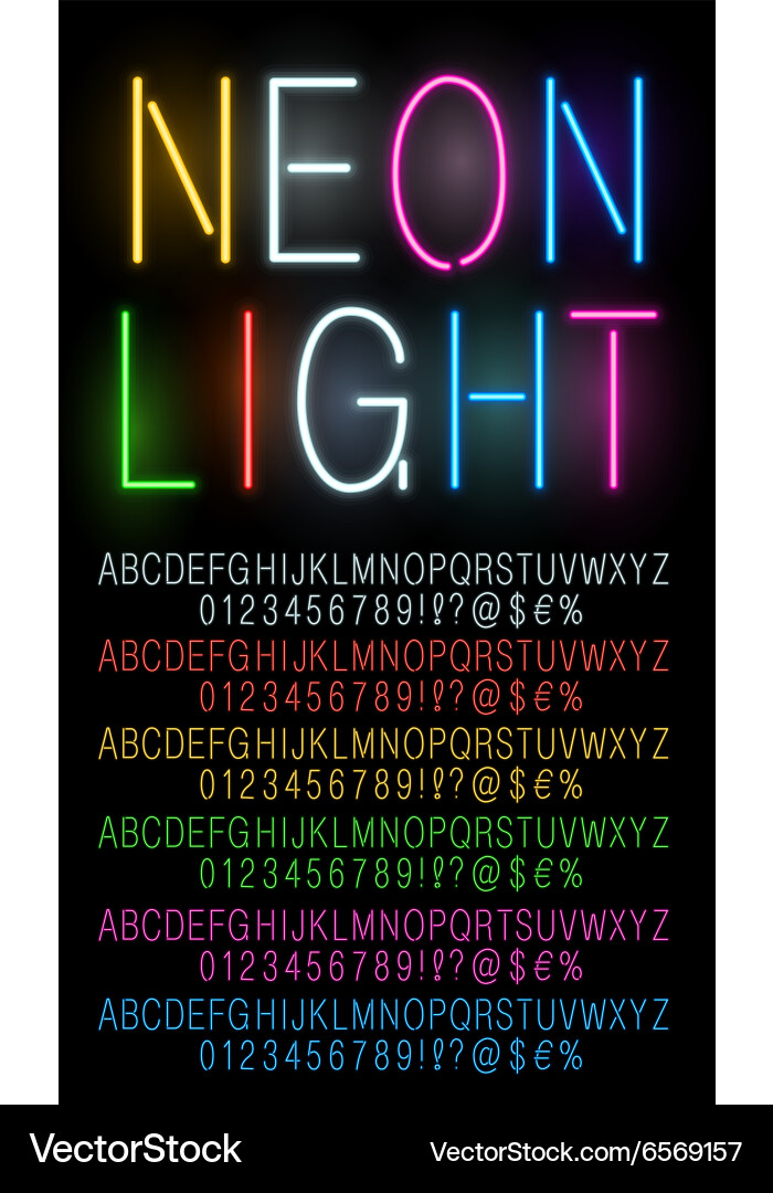 Neon colored fonts Royalty Free Vector Image - VectorStock