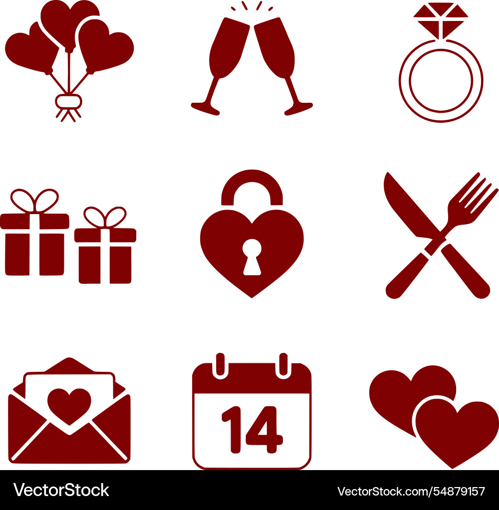 Romantic valentines day icons set Royalty Free Vector Image