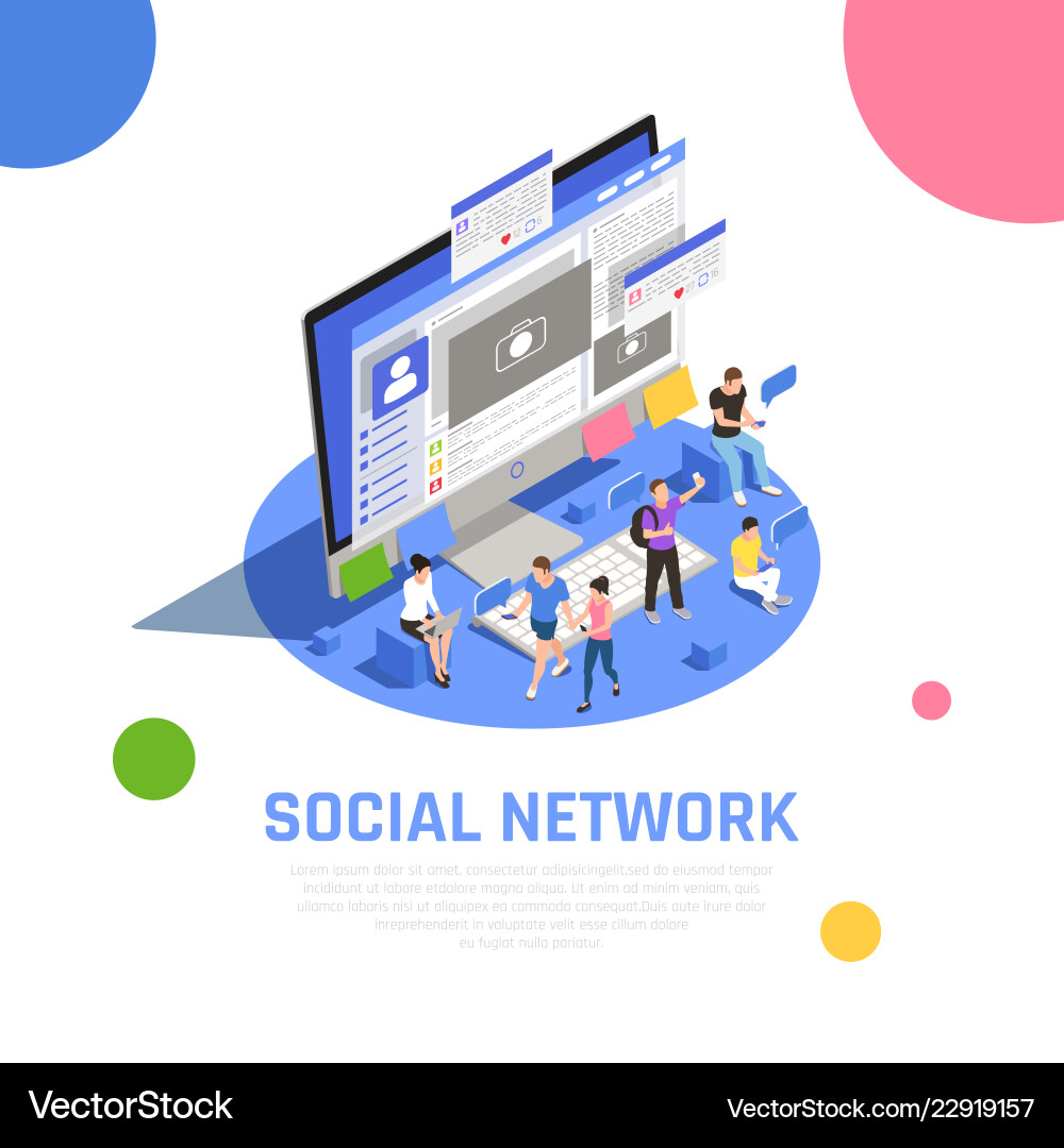 Social media isometric composition Royalty Free Vector Image