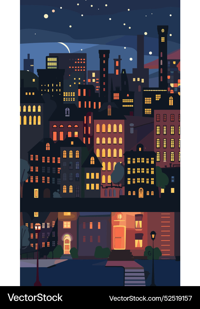 Stylized cityscape night colorful Royalty Free Vector Image