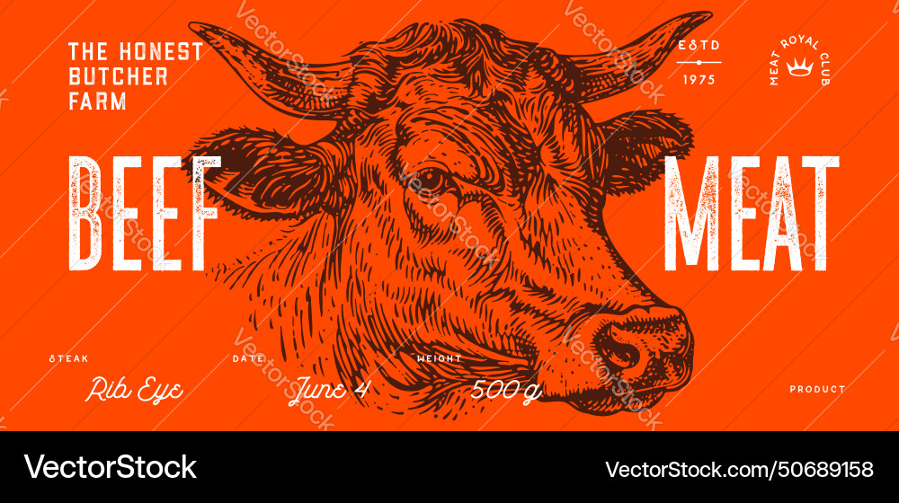 Cow bull beef head meat tag label Royalty Free Vector Image