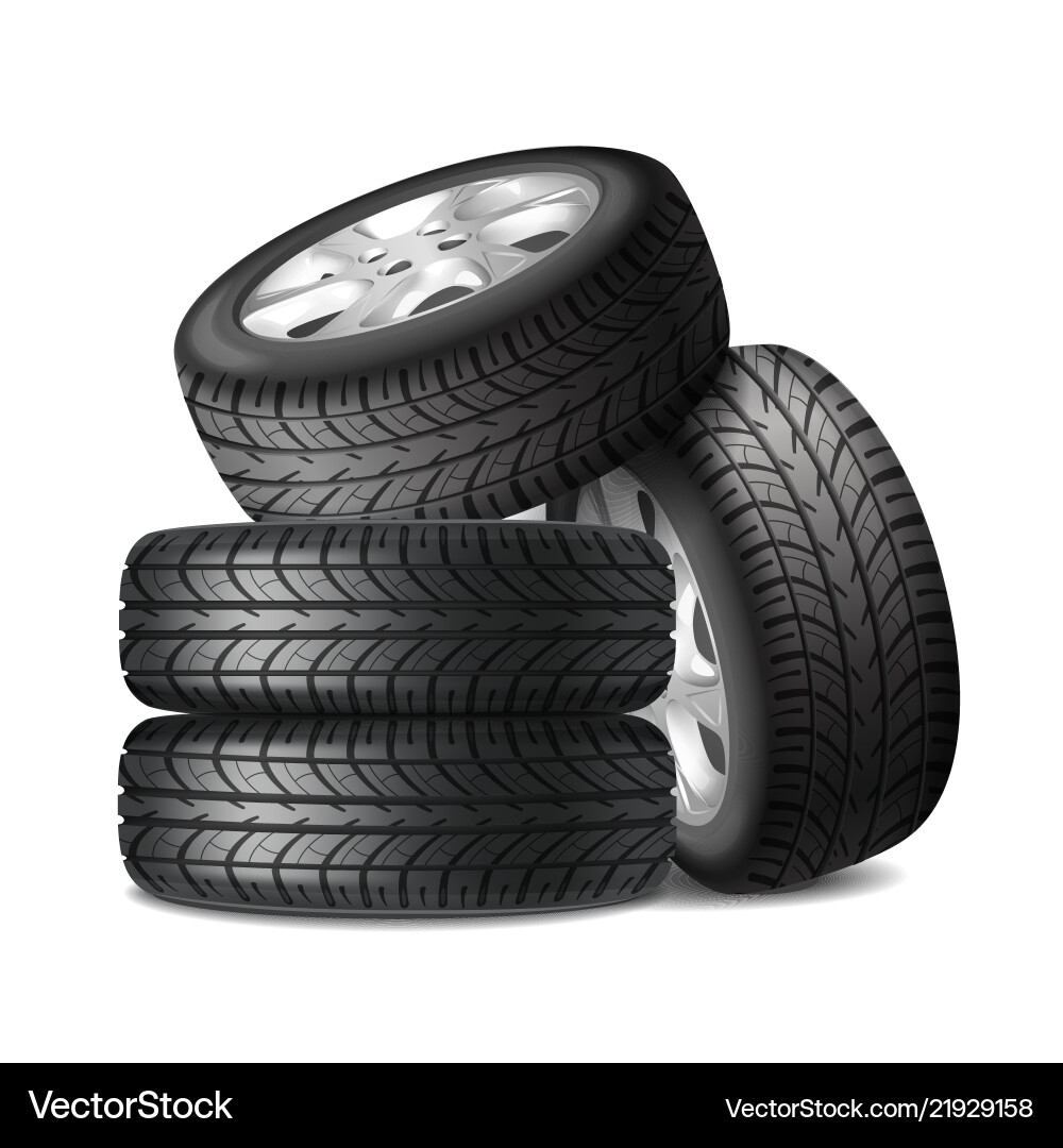 Realistic complete set of car wheels Royalty Free Vector