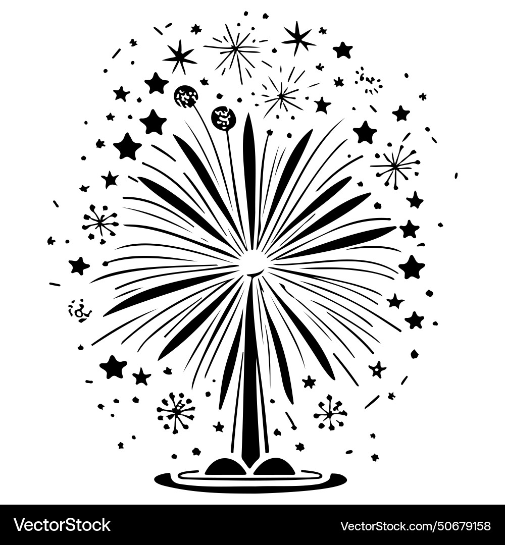 Shining firework with stars sketch draw Royalty Free Vector
