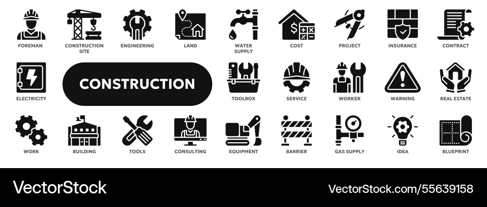 Solid icons of construction and building Vector Image