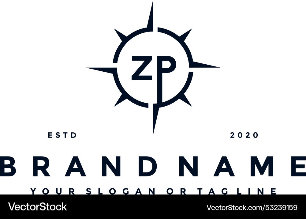 Letter zp compass logo design Royalty Free Vector Image