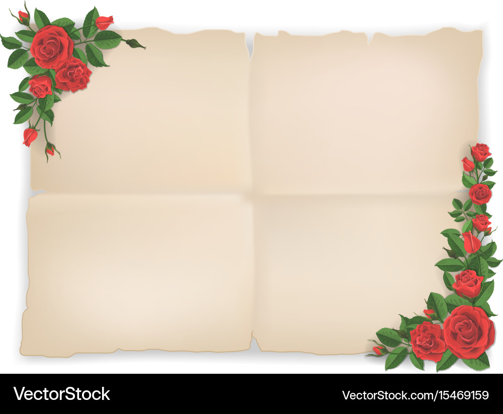 Old paper sheet and red roses Royalty Free Vector Image