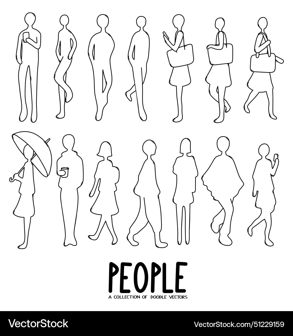 People doodle set drawing sketch Royalty Free Vector Image