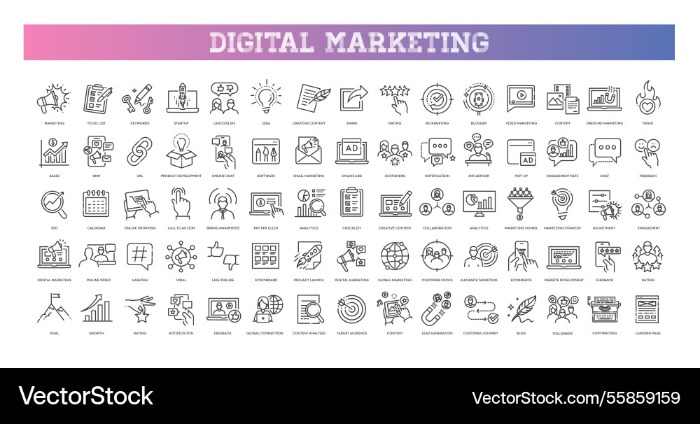 Seo and digital marketing line icons set Vector Image