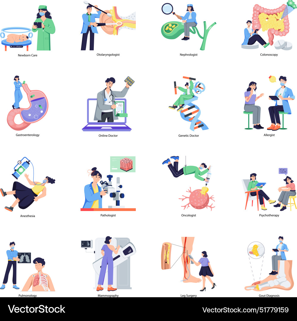 Set of expert doctors flat Royalty Free Vector Image