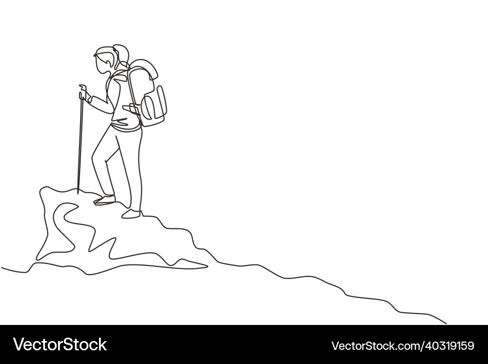 Single continuous line drawing woman climbing up Vector Image