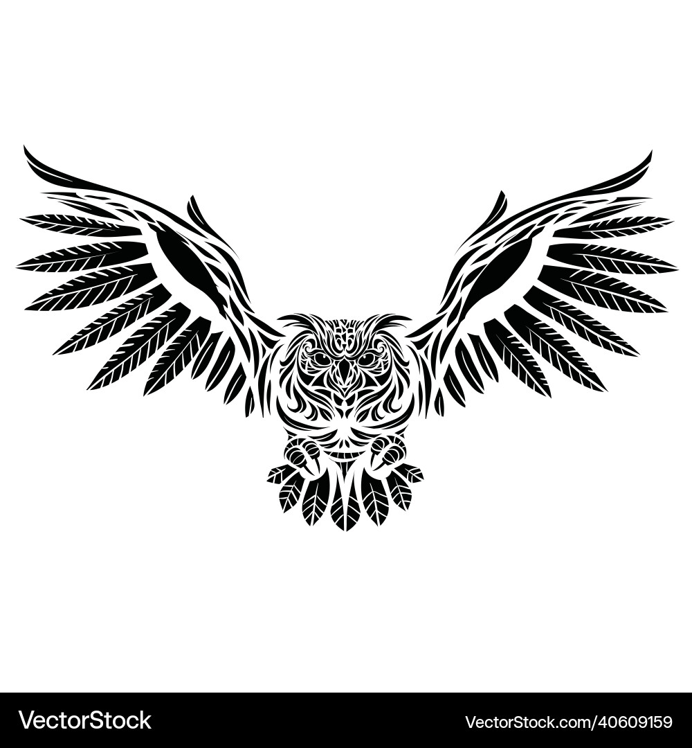 Stylized owl flying with its most wings spread Vector Image