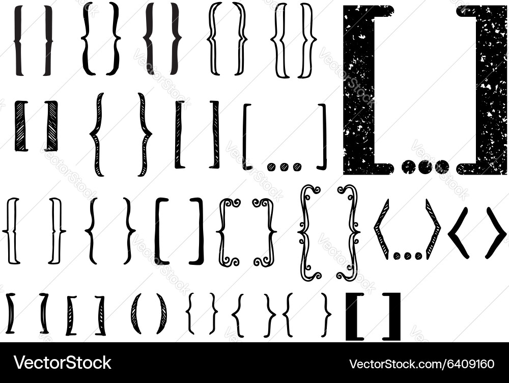 Hand drawn curry bracket icon set Royalty Free Vector Image