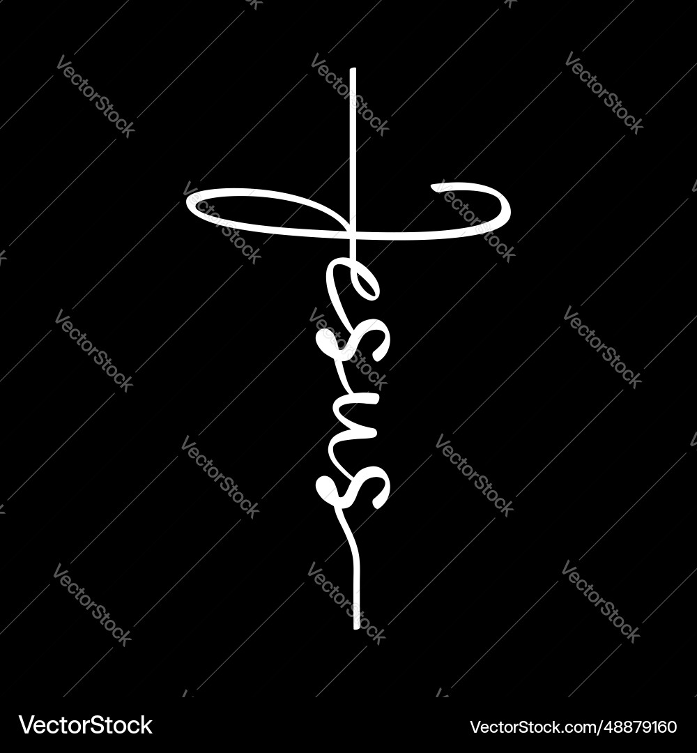 Jesus Text Cross - White on Black Royalty Free Vector Image