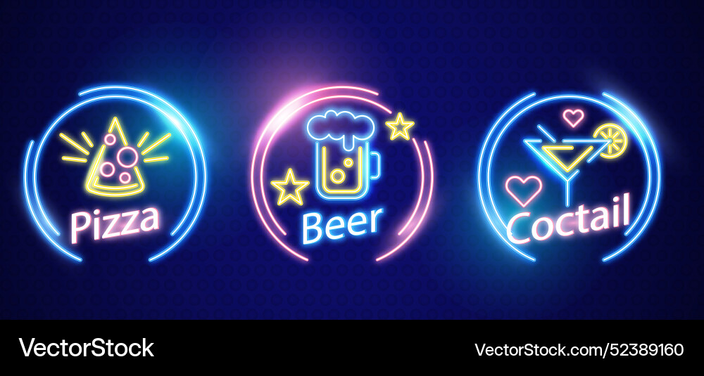 Neon pub and restaurant sign collection Royalty Free Vector