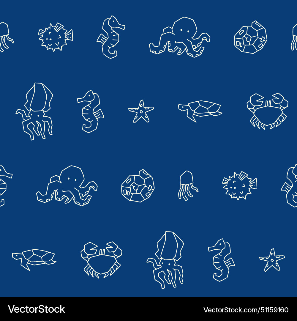 Outline collection underwater animal seamless Vector Image