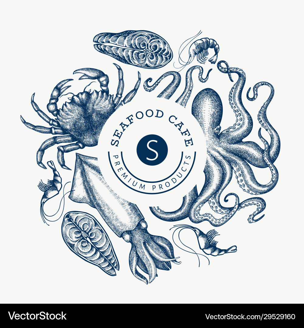Seafood design template hand drawn Royalty Free Vector Image