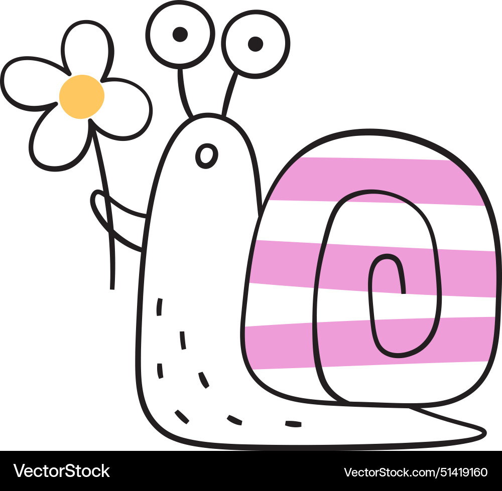 Snail with flower doodle Royalty Free Vector Image