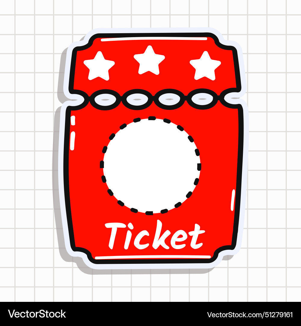 Cute funny cinema ticket sticker hand drawn Vector Image
