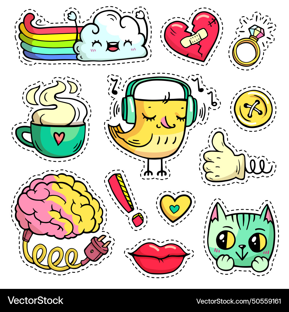 Hand-drawn stickers pins Royalty Free Vector Image