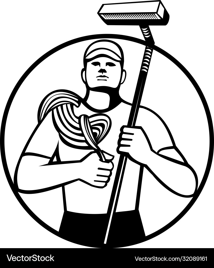 High rise window cleaner with rope and squeegee Vector Image