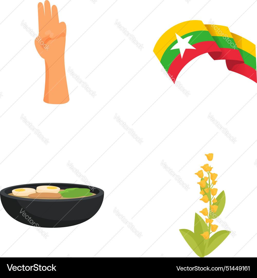 Myanmar icons set cartoon republic Royalty Free Vector Image