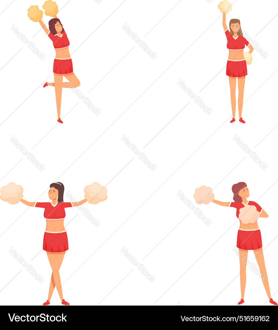 Cheerleader icons set cartoon dancing Royalty Free Vector