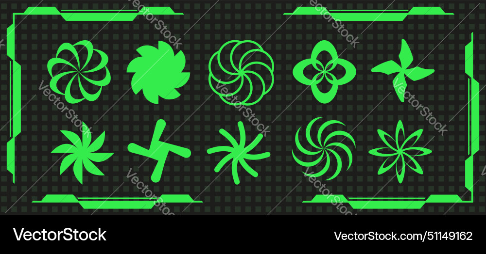 Cyber geometry acid spiral shape design set Vector Image