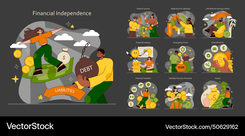 Financial independence set steps to wealth Vector Image