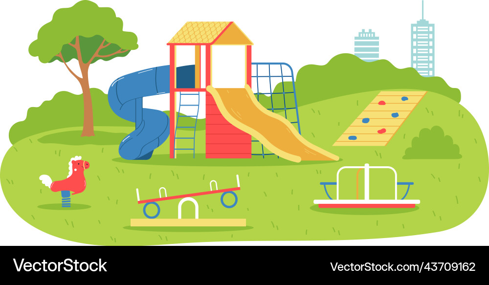 Flat children playground composition Royalty Free Vector