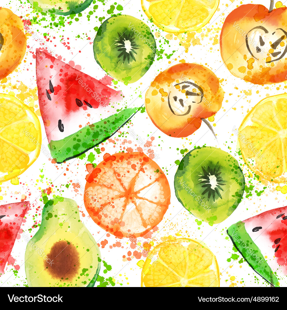 Fruits watercolor seamless pattern Royalty Free Vector Image